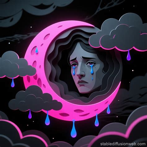 Crescent Moon With Papercut Tears Stable Diffusion Online
