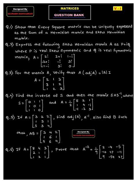 Matrices Qb V 1 By Saurabh Dahivadkar Pdf