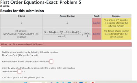 Solved First Order Equations Exact Problem 5 4 Points