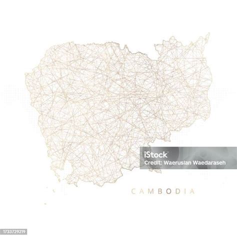 캄보디아의 로우 폴리 지도 금색 다각형 와이어프레임 흰색 배경에 금색 입자가 있는 반짝이는 벡터 지도에 대한 스톡 벡터 아트 및 기타 이미지 Istock