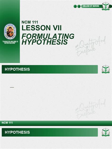 Ncm 111 Lesson 7 Formulating Hypothesis Pdf Hypothesis Statistics