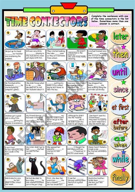 Time Connectors Bandw Key Included Esl Worksheet By Katiana