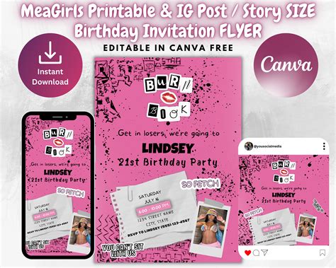 Mean Girls Inspired Printable Birthday Invitation Template Etsy