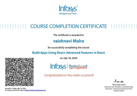 Vaishnavi Vaishnavi On Linkedin React Certification Infosysspringboard Learning Achievement