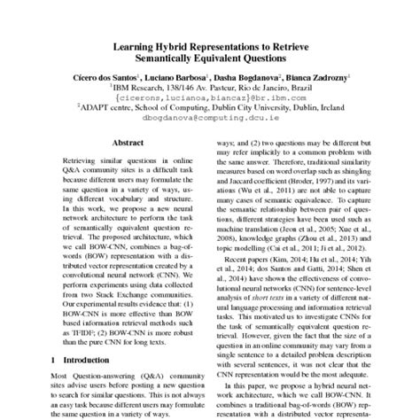Learning Hybrid Representations To Retrieve Semantically Equivalent Questions Acl Anthology