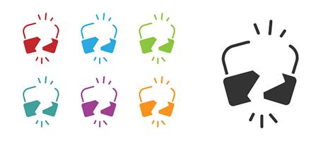 흰색 배경에 격리 된 검은 색 깨진 또는 금이 잠금 아이콘 기호 잠금을 해제합니다 다채로운 아이콘을 설정합니다 벡터