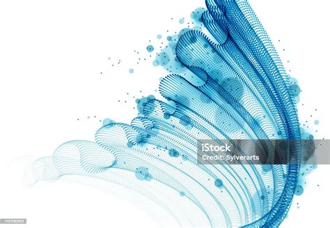 동적 입자 물결 흐르는 바람에 투명 한 얇은 명주 그물 섬유 점선 곡선 벡터 추상적인 배경입니다 혼합 포인트의 아름 다운 3d