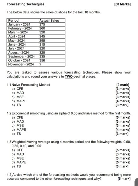 Solved Forecasting Techniques[60 ﻿marks]the Below Data Shows