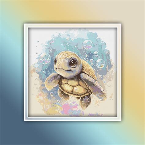 Sea Turtle Cross Stitch Pattern 16 Instant PDF Download Baby Sea Turtle Watercolor Stitching