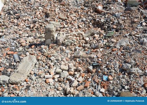 Pile Of Bricks And Fragments Of Concrete From Destroyed Building Stock