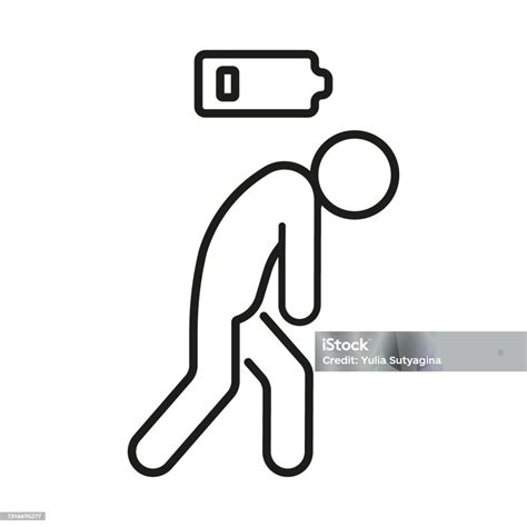 피곤한 사람 아이콘 라인 기호 문제가있는 사람들 직장에서의 소진 스트레스 낮은 충전과 피로에서 배터리 에너지 부족 소진 벡터 0명에 대한 스톡 벡터 아트 및 기타 이미지