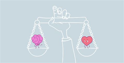 손 잡고 균형 규모 인간의 두뇌와 심장 커플 논리와 느낌 개념 분홍색 만화 캐릭터 귀 엽 다 스타일 수평 스케치 손으로 그린 Mental Wellbeing에 대한 스톡 벡터