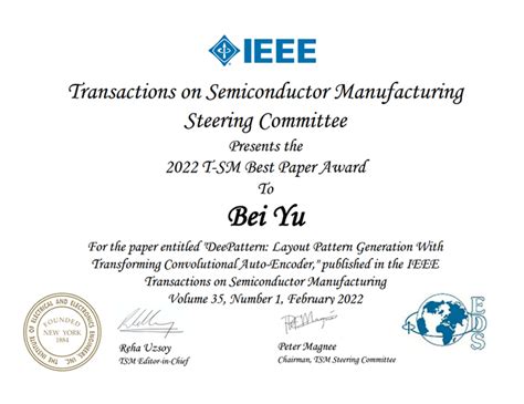 Prof Bei Yu Received Best Paper Award From Ieee Transactions On Semiconductor Manufacturing