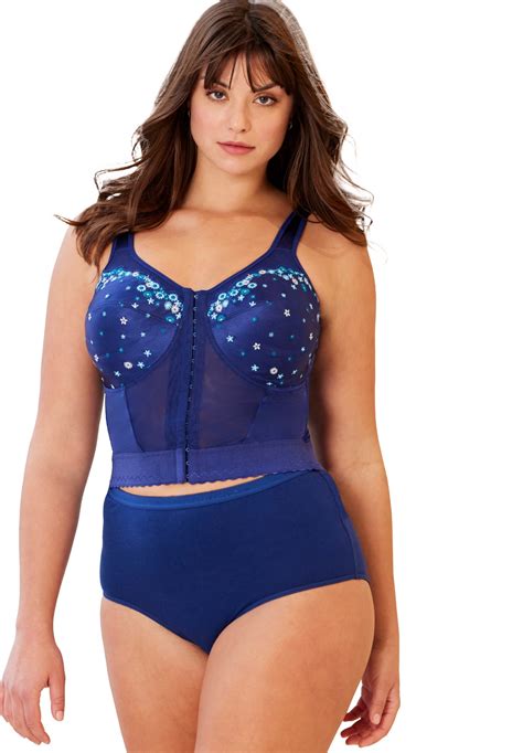 Comfort Choice Womens Plus Size Embroidered Front Close Longline
