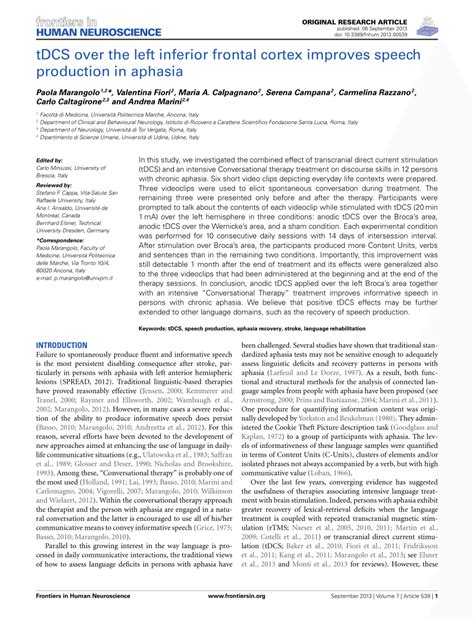 Pdf Tdcs Over The Left Inferior Frontal Cortex Improves Speech