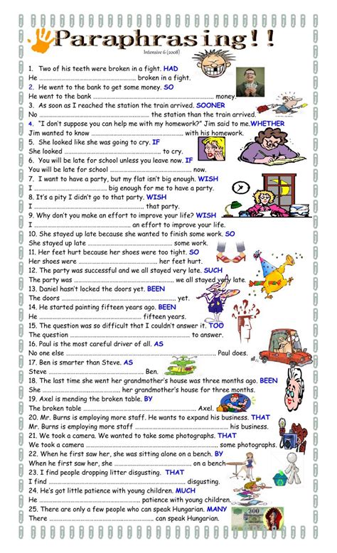 Paraphrasing Skills Worksheet