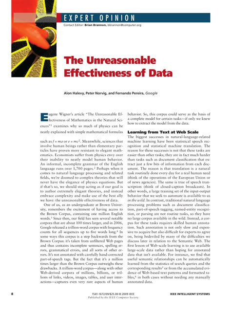 Pdf The Unreasonable Effectiveness Of Data
