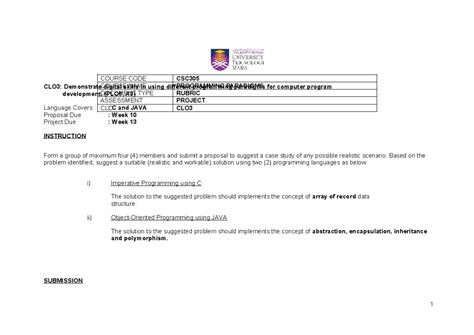csc305 project rubric march 2024 clo3 demonstrate digital skills in using different