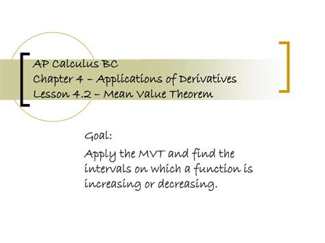 PPT AP Calculus BC Chapter Applications Of Derivatives Lesson Mean Value Theorem