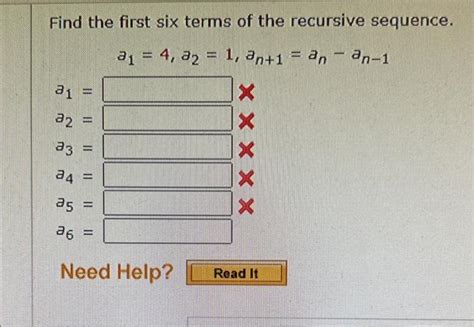 Solved Find The First Six Terms Of The Recursive Sequence