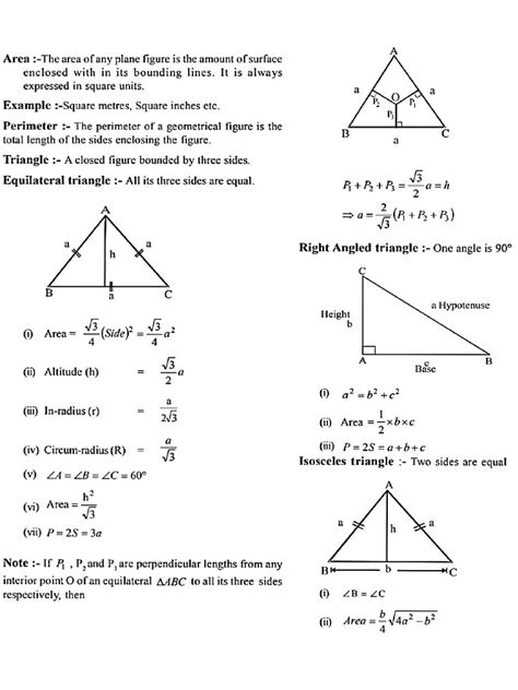 Mensuration Important Formulae For Revision For Ib Acio 2024 Pdf