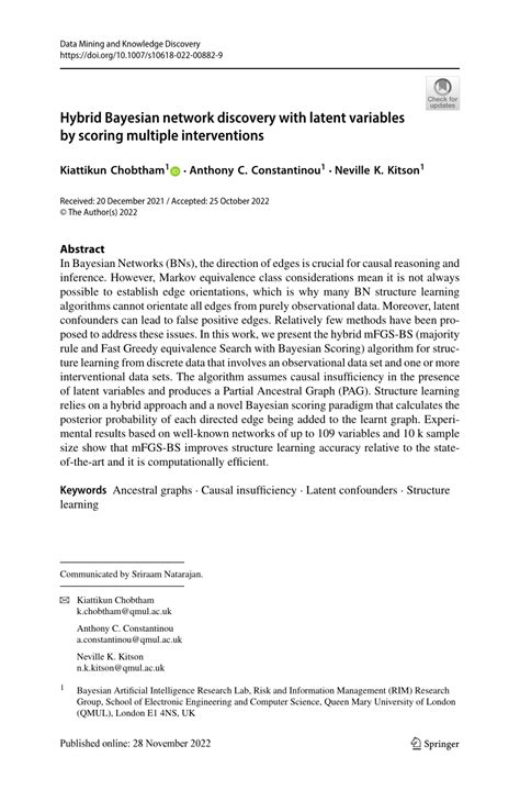 Pdf Hybrid Bayesian Network Discovery With Latent Variables By