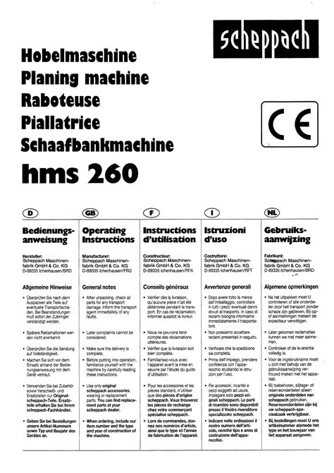 Manual Scheppach Hms 260 Planer
