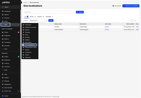 Size Chart Localization Centra Support