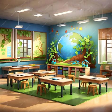 Premium Photo Classroom Setting With Interactive Displays Environmental Learning Illustration