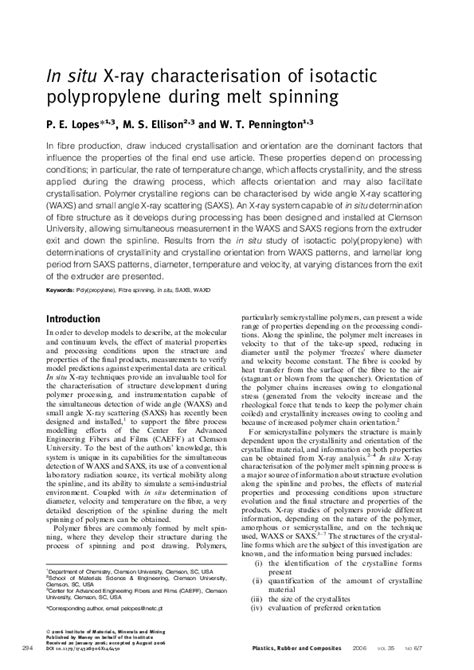 Pdf In Situx Ray Characterisation Of Isotactic Polypropylene During Melt Spinning