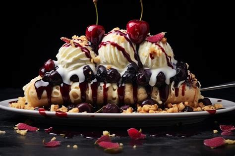 Premium Photo Satisfying Banana Split With Black Cherry Ice Cream