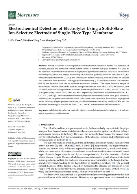 Electrochemical Detection Of Electrolytes Using A Solid State Ion Selective Electrode Of Single