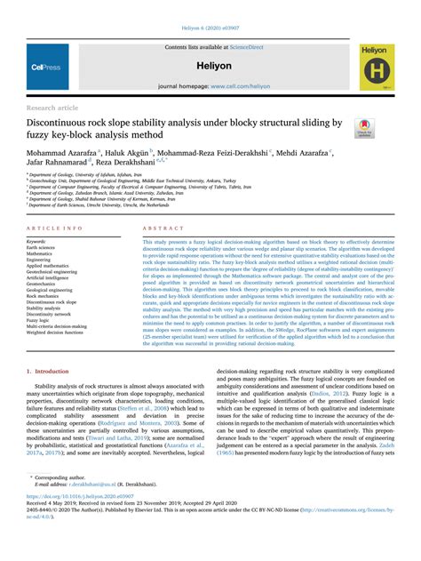 Pdf Discontinuous Rock Slope Stability Analysis Under Blocky