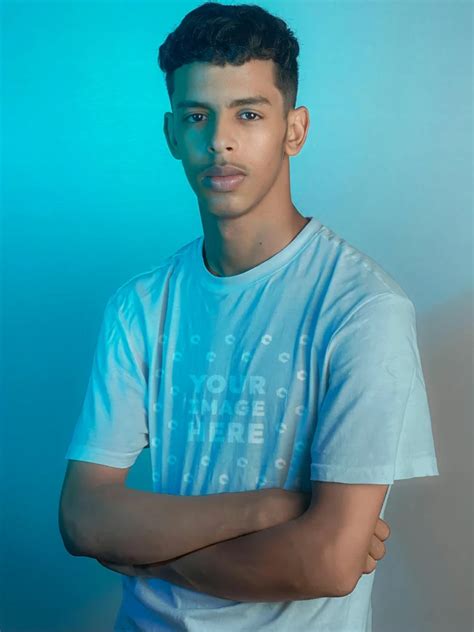 Man Wearing Light Blue T Shirt Mockup Front View Template 3835 Psd