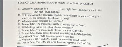 Solved Section 2 3 Assembling And Running An 8051 Program