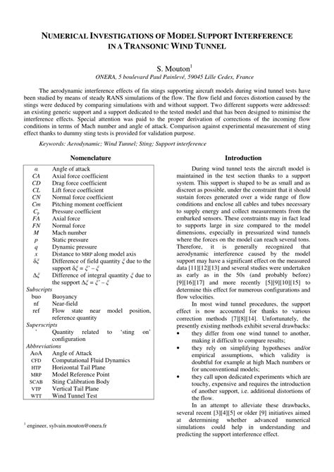 Pdf Numerical Investigations Of Model Support Interference In A Transonic Wind Tunnel