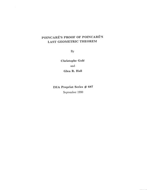 Pdf Poincarés Proof Of Poincarés Last Geometric Theorem