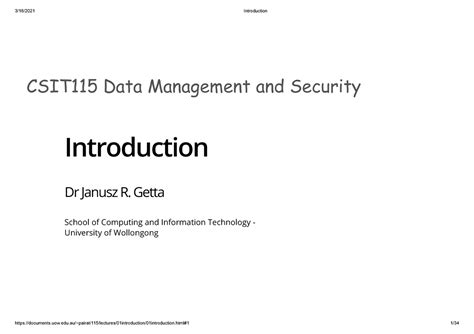Introduction To Database Design And Management Lecture Notes 12345 Csit115 Data