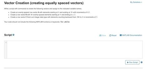 solved my solutions vector creation creating equally spaced