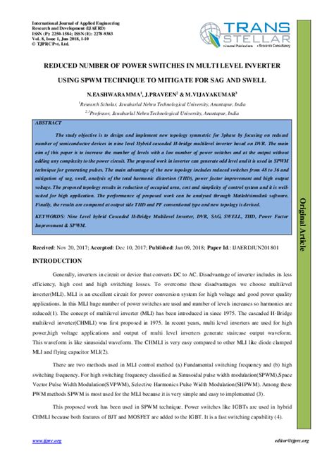 Pdf Reduced Number Of Power Switches In Multi Level Inverter Using Spwm Technique To Mitigate