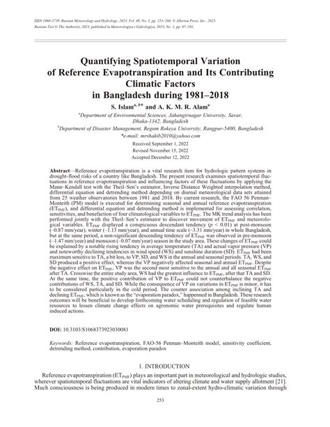 Pdf Quantifying Spatiotemporal Variation Of Reference Evapotranspiration And Its Contributing