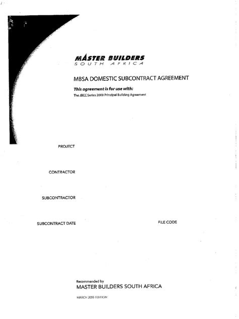 Master Builders Sa Subcontract Agreement Pdf