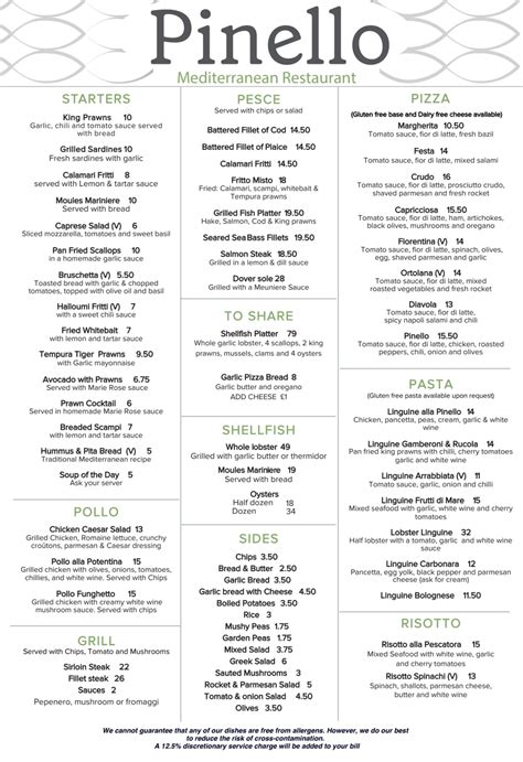 Menus 2024 Pinello In Brighton Thefork