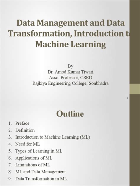 Data Management And Data Transformation Introduction To Machine