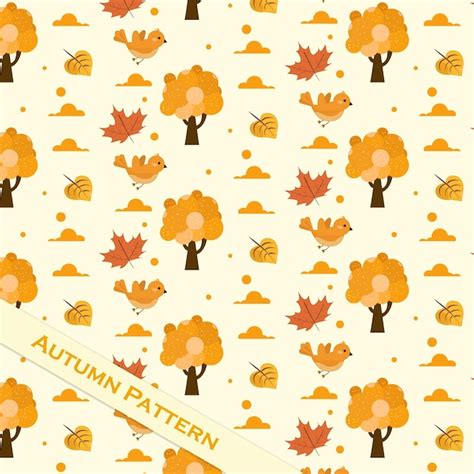 Premium Vector Hand Drawing Autumn Theme Pattern Cute Maple Tree Leaf And Bird Element Cartoon