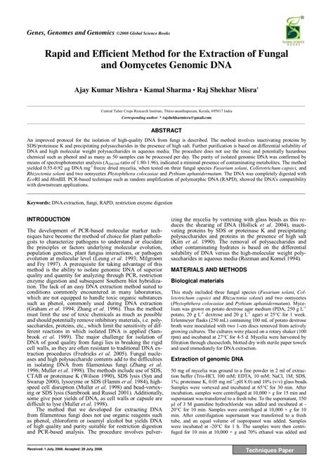 Pdf Rapid And Efficient Method For The Extraction Of Fungal And