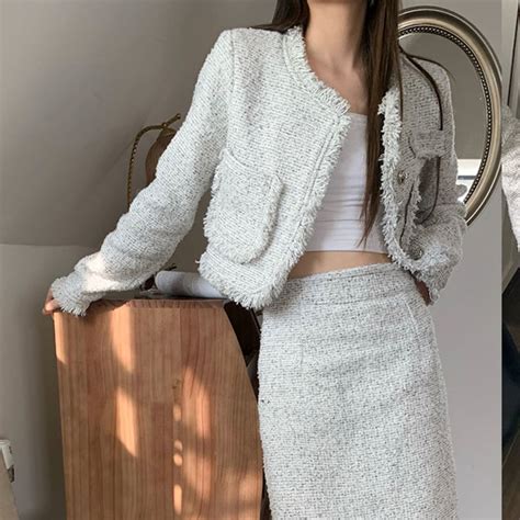 코디세트트위드 자켓트위드 롱스커트 투피스 세트 U30637e