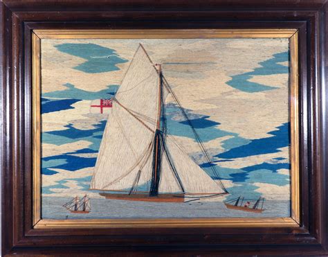 Sailors Woolwork Woolie Of Gaff Rigged Sloop With Two Other Ships For Sale At 1stdibs
