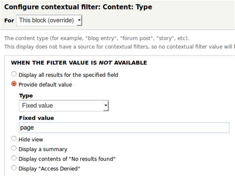 Default Value Option Behavioural Variances In Contextual Filter