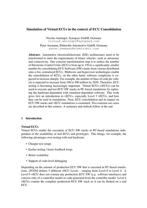 Pdf Simulation Of Virtual Ecus In The Context Of Ecu Consolidation